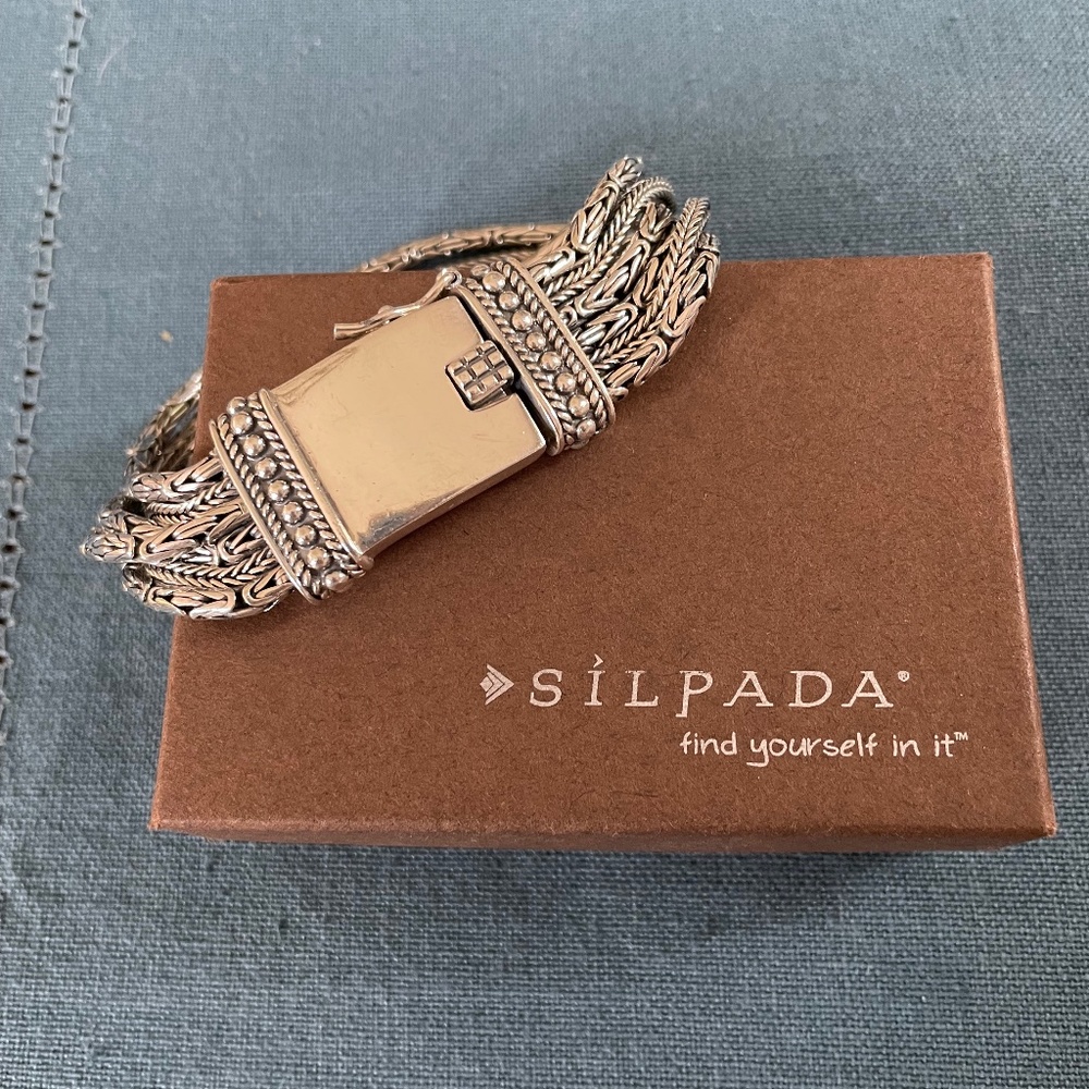 Silpada Sterling Silver 6 Strand Box Clasp Bracelet - Gem